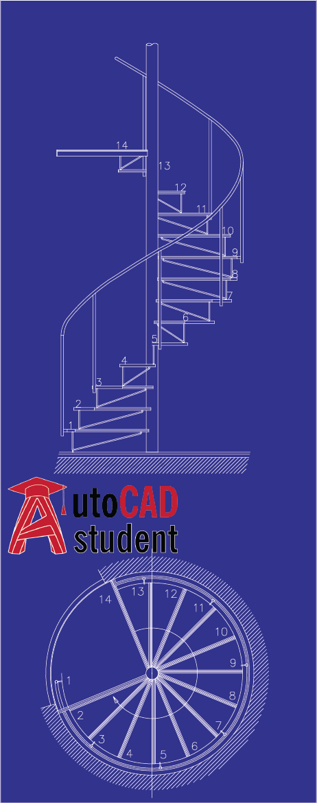Spiral staircase cad block (DWG format) - AutoCAD Student
